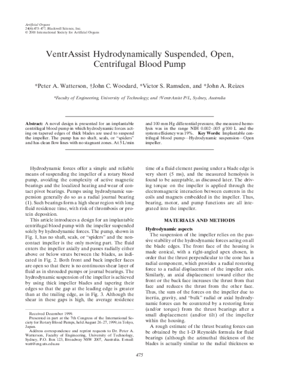 (PDF) VentrAssist Hydrodynamically Suspended, Open, Centrifugal Blood Pump