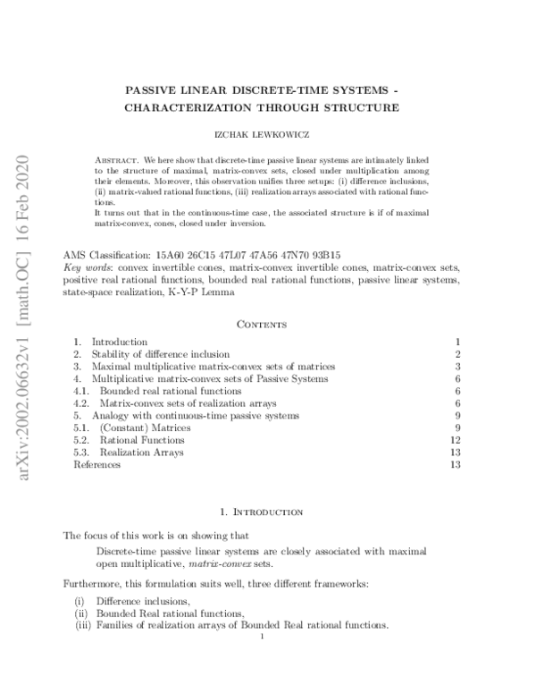 (PDF) Passive linear discrete-time systems: Characterization through structure