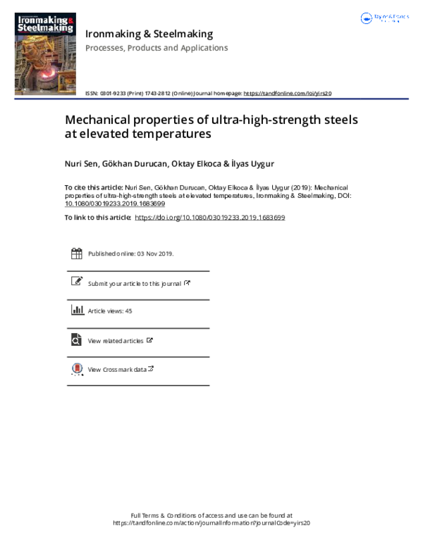 (PDF) Mechanical properties of ultra-high-strength steels at elevated ...