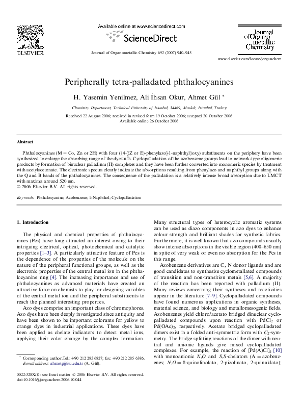 (PDF) Peripherally tetra-palladated phthalocyanines