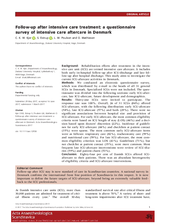 (PDF) Follow-up after intensive care treatment: a questionnaire survey ...