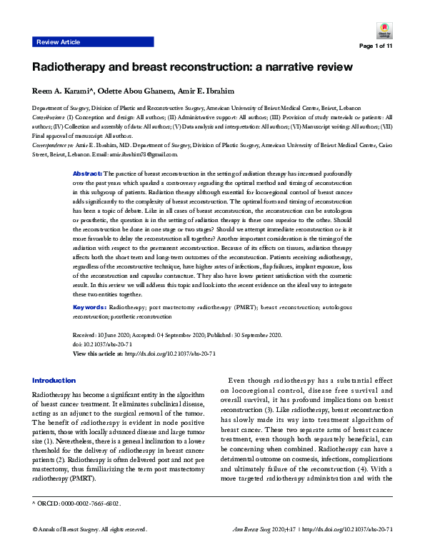 (PDF) Radiotherapy and breast reconstruction: a narrative review | Amir ...
