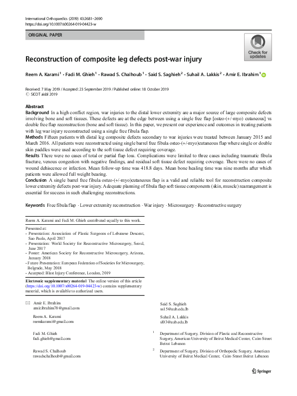 (PDF) Reconstruction of composite leg defects post-war injury
