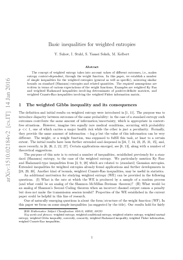 (PDF) Basic inequalities for weighted entropies