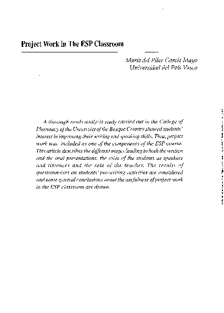 (PDF) Project work in the ESP classroom