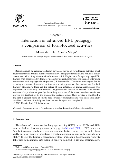 (PDF) Interaction in advanced EFL pedagogy: a comparison of form ...
