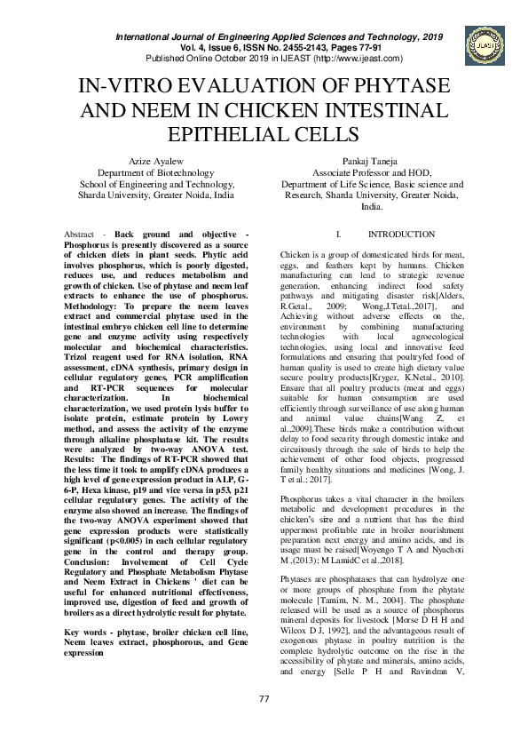 (PDF) In-Vitro Evaluation of Phytase and Neem in Chicken Intestinal ...