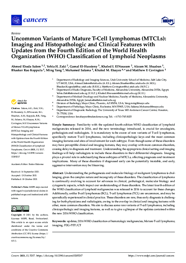 (PDF) Uncommon Variants of Mature T-Cell Lymphomas (MTCLs): Imaging and ...