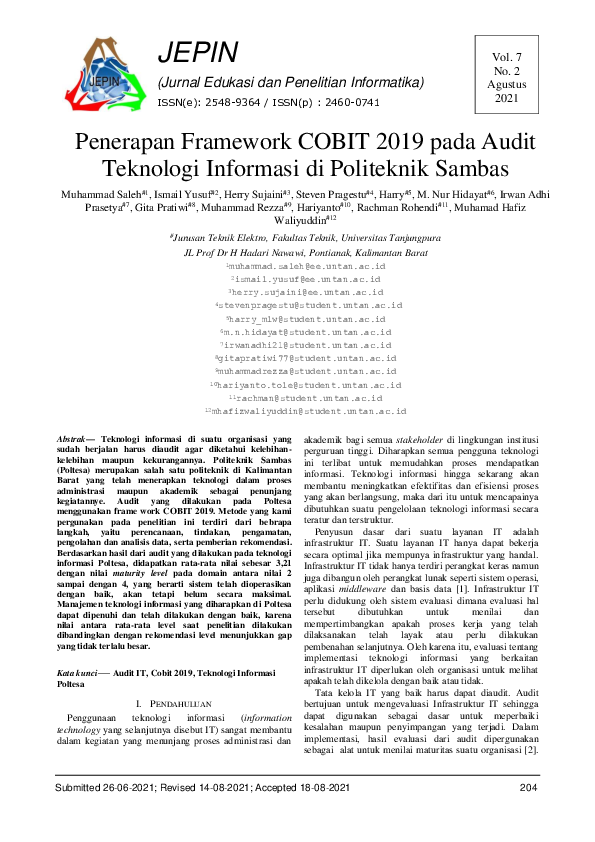 (PDF) Penerapan Framework COBIT 2019 pada Audit Teknologi Informasi di ...