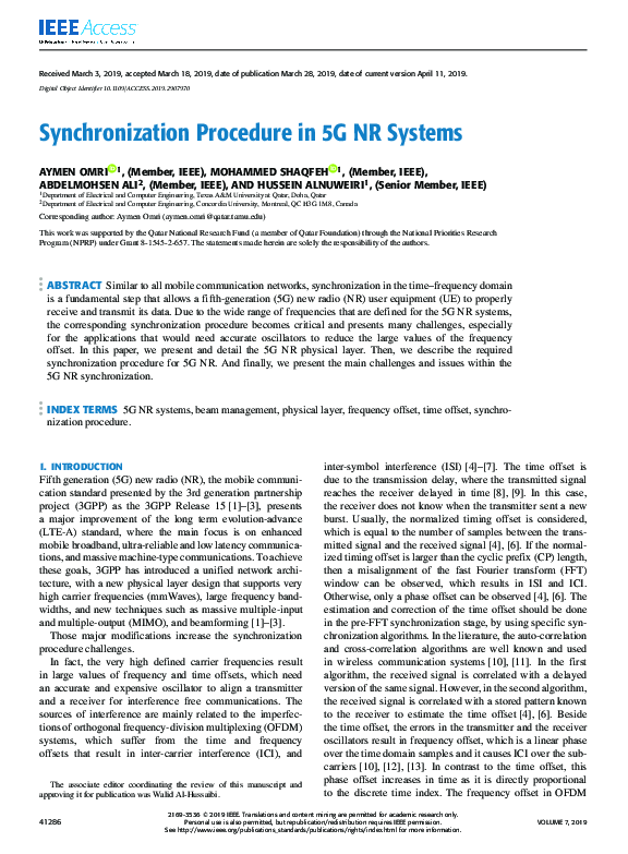 (PDF) Synchronization Procedure in 5G NR Systems