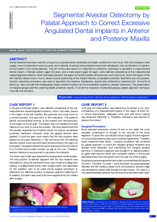 (PDF) Segmental Alveolar Osteotomy by Palatal Approach to Correct ...