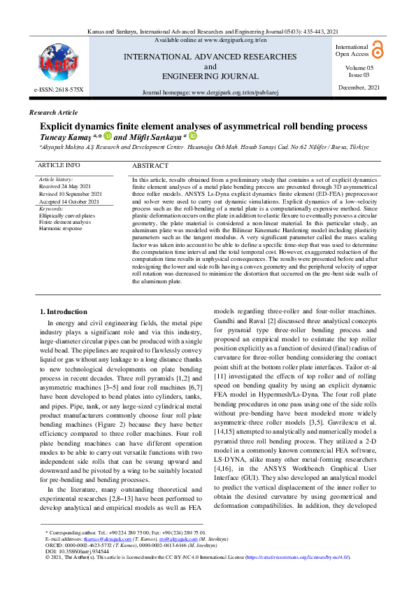 Pdf Explicit Dynamics Finite Element Analyses Of Asymmetrical Roll Bending Process
