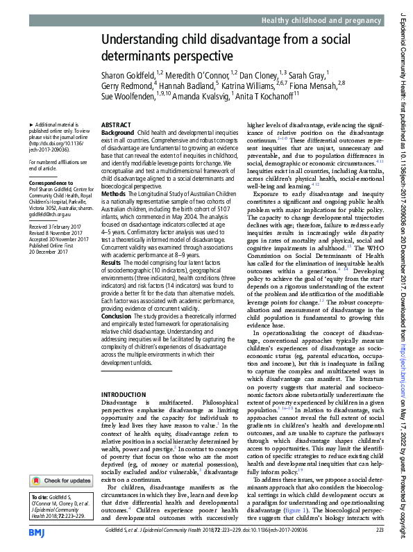 (PDF) Understanding child disadvantage from a social determinants ...