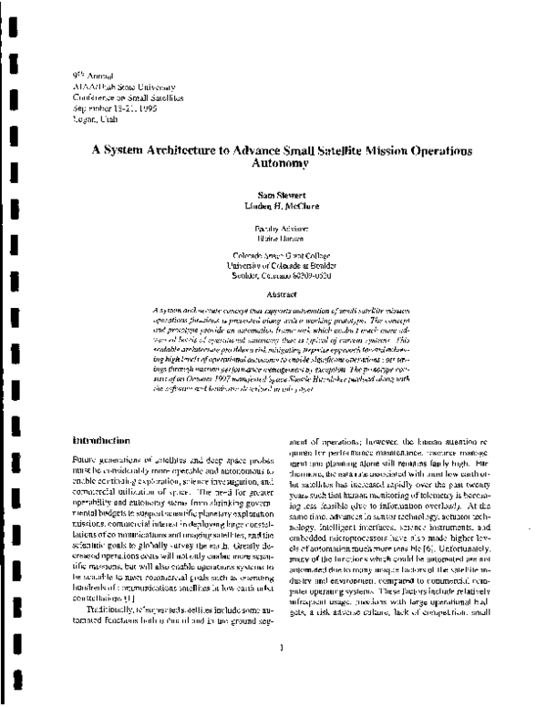 (PDF) A System Architecture to Advance Small Satellite Mission ...