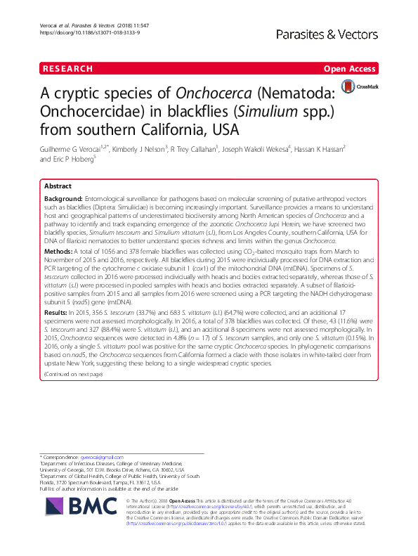 (PDF) A cryptic species of Onchocerca (Nematoda: Onchocercidae) in ...