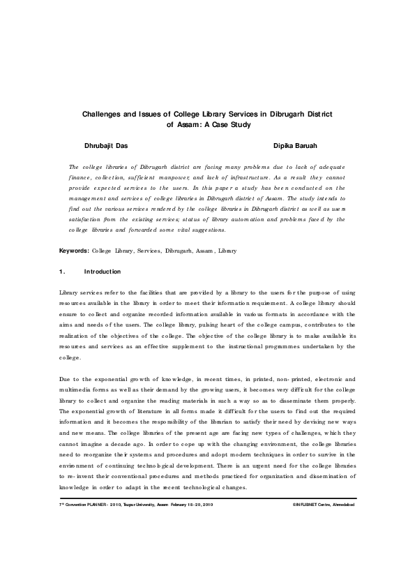 (PDF) Challenges and Issues of College Library Services in Dibrugarh ...