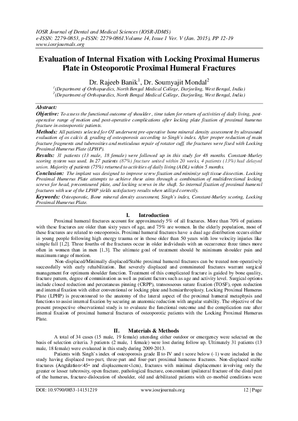 (PDF) Evaluation of Internal Fixation with Locking Proximal Humerus ...