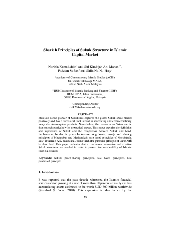 (PDF) Shariah principles of Sukuk structure in Islamic capital market ...
