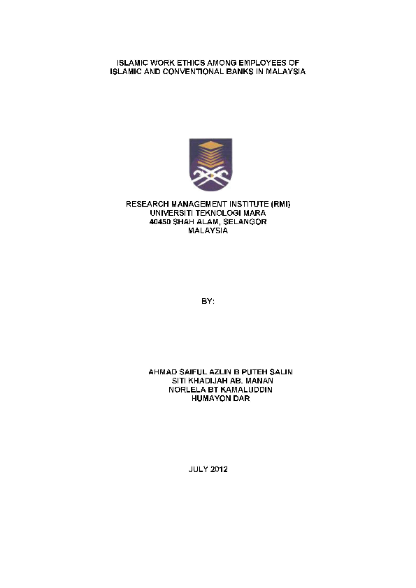 (PDF) Islamic work ethics among employees of Islamic and conventional ...