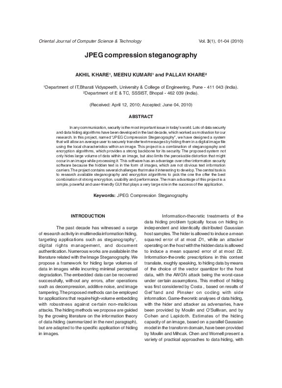 (PDF) JPEG compression steganography