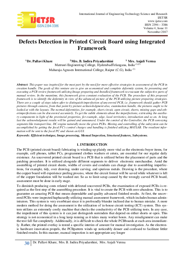 (PDF) Defects Detection in Printed Circuit Board using Integrated Framework