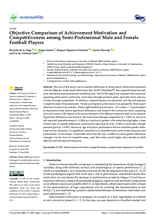 (PDF) Objective Comparison of Achievement Motivation and ...