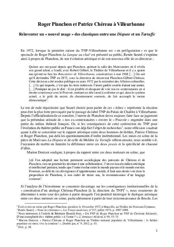 (PDF) Roger Planchon et Patrice Chéreau à Villeurbanne