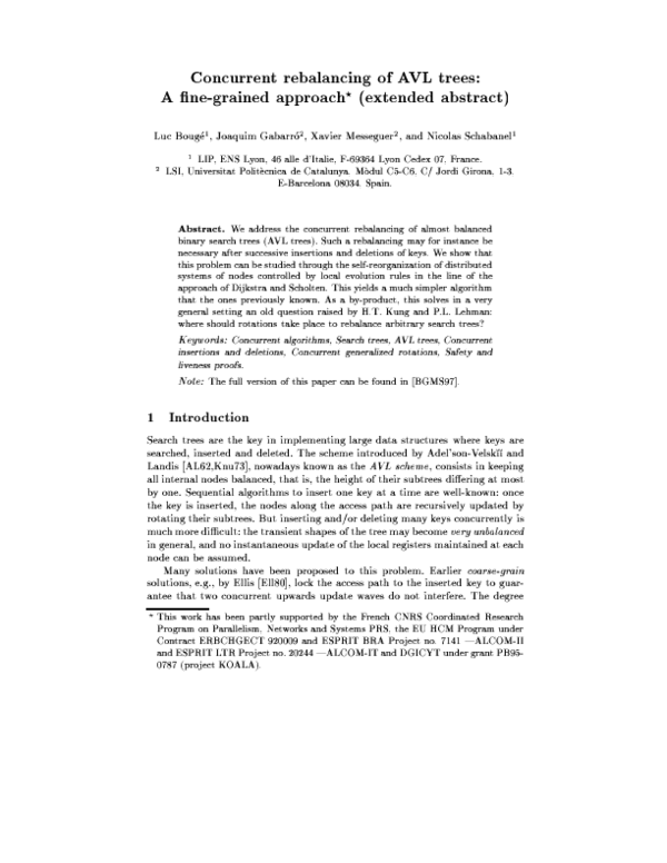 (PDF) Concurrent rebalancing of AVL trees: a fine-grained approach