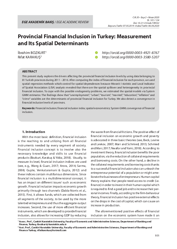 (PDF) Provincial Financial Inclusion in Turkey: Measurement and Its ...