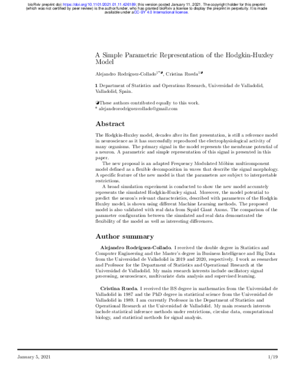 (PDF) A Simple Parametric Representation of the Hodgkin-Huxley Model