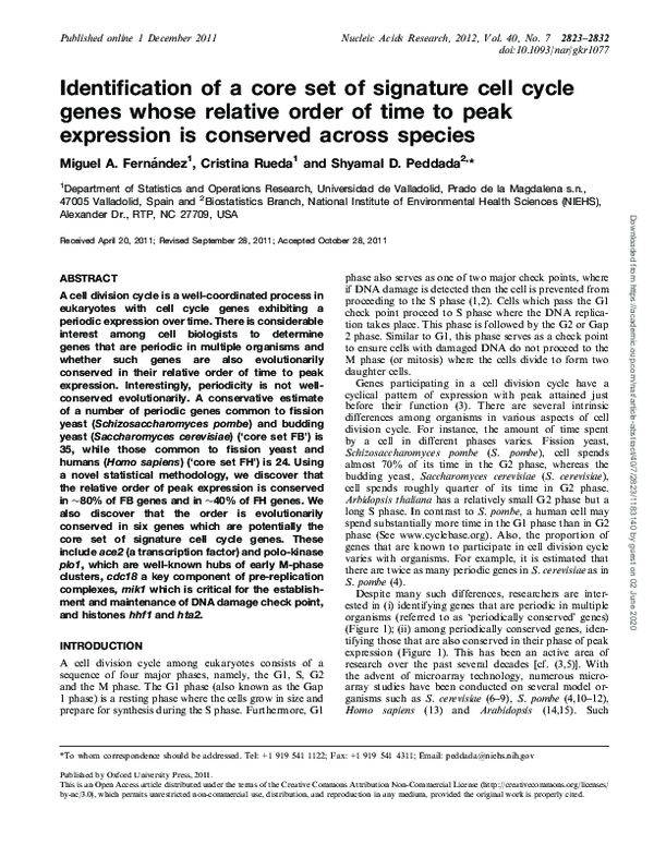 (PDF) Identification of a core set of signature cell cycle genes whose ...