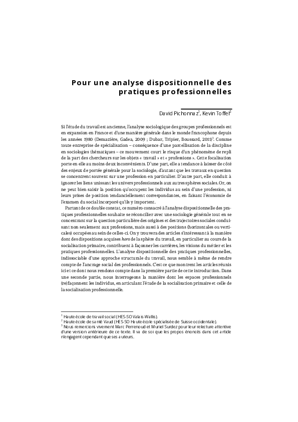(PDF) Pour une analyse dispositionnelle des pratiques professionnelles