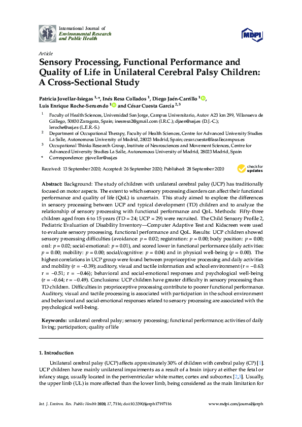 (PDF) Sensory Processing, Functional Performance and Quality of Life in ...