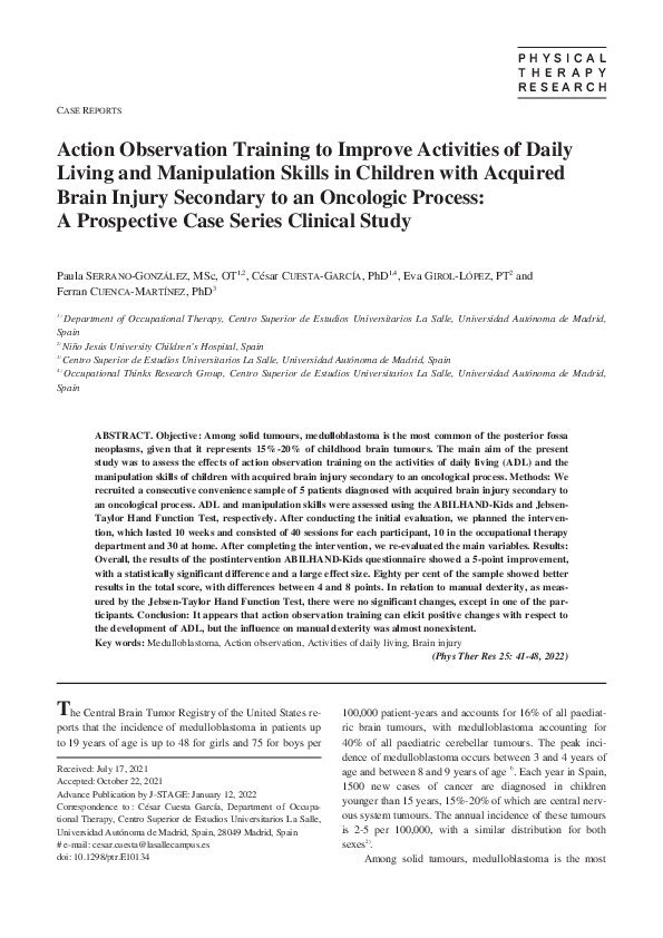 (PDF) Action Observation Training to Improve Activities of Daily Living ...