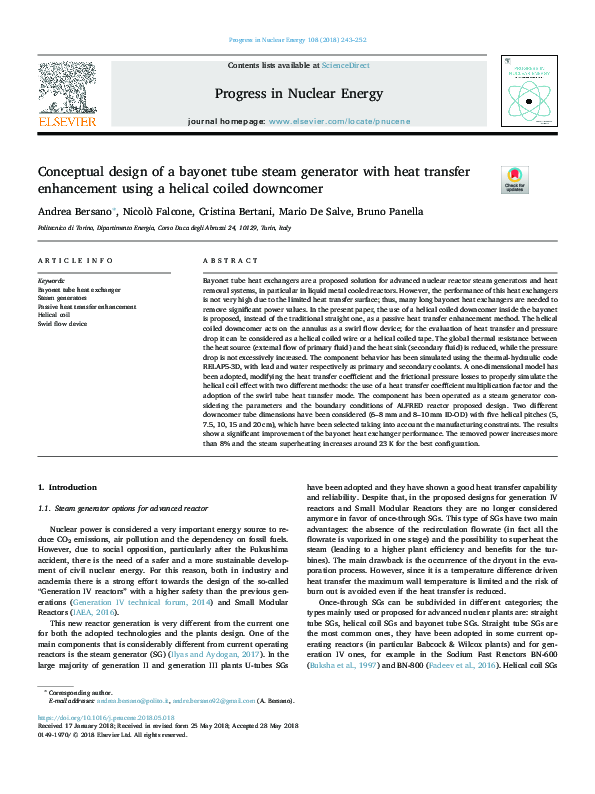 (PDF) Conceptual design of a bayonet-tube steam generator for the ...