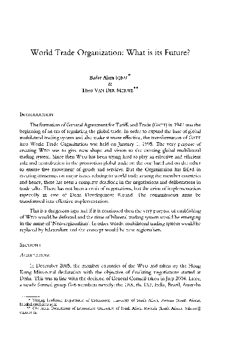 (PDF) World Trade Organization: What is its Future?