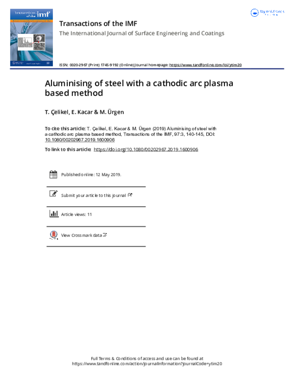 (PDF) Aluminising of steel with a cathodic arc plasma based method