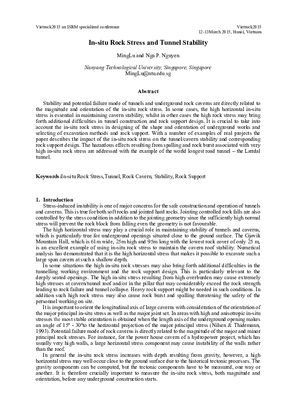 (PDF) In - situ Rock Stress and Tunnel Stability