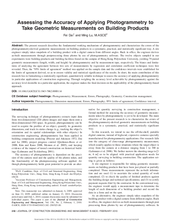 (PDF) Assessing the Accuracy of Applying Photogrammetry to Take ...