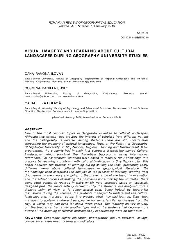 (PDF) Visual Imagery and Learning About Cultural Landscapes During ...