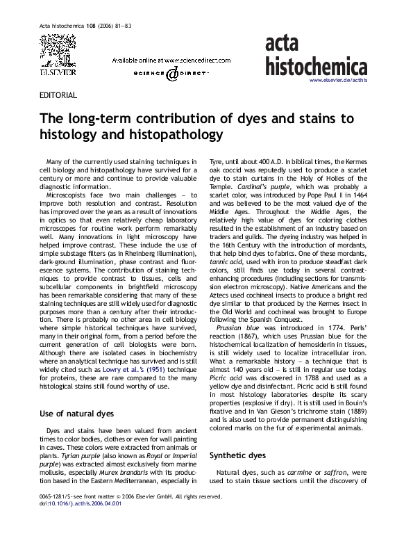 (PDF) The long-term contribution of dyes and stains to histology and ...