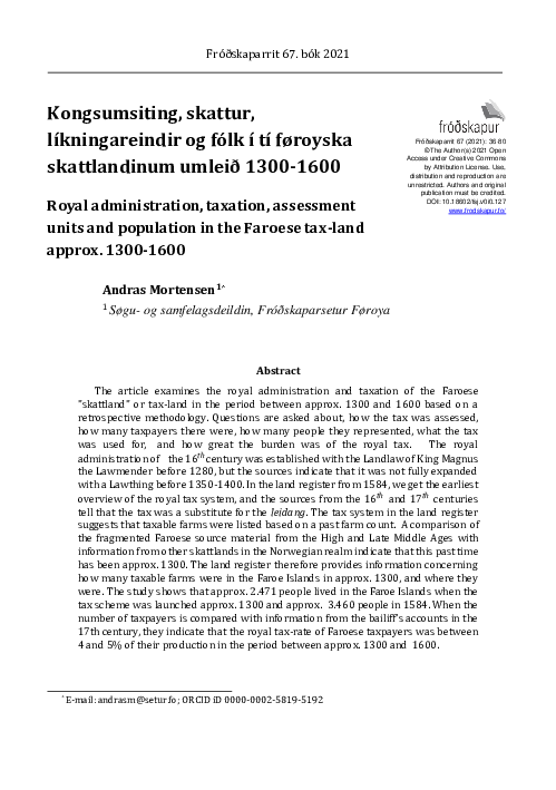 (PDF) Kongsumsiting, skattur, líkningareindir og fólk í tí føroyska ...