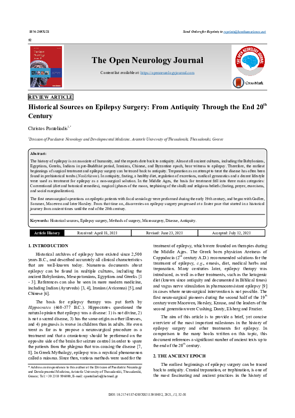 (PDF) Historical Sources on Epilepsy Surgery: From Antiquity Through ...