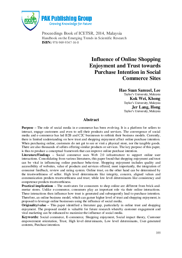(PDF) Influence of Online Shopping Enjoyment and Trust towards Purchase Intention in Social ...