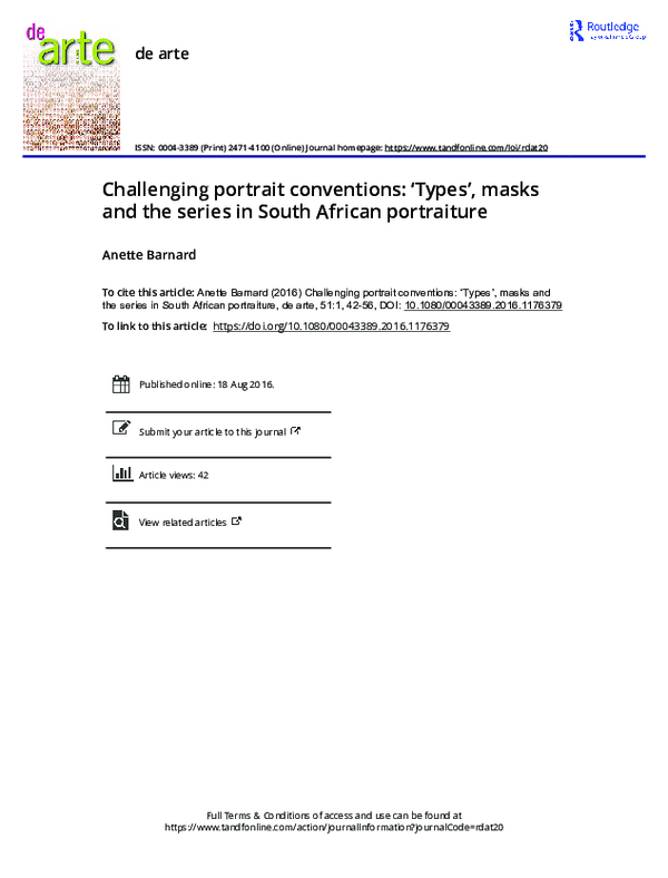 (PDF) Challenging portrait conventions: ‘Types’, masks and the series in South African portraiture