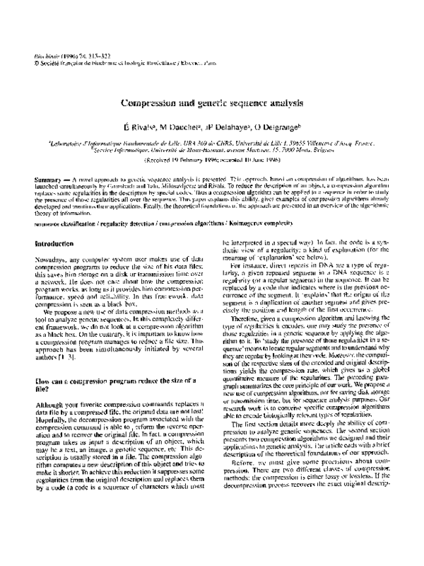 (PDF) Compression and genetic sequence analysis (PDF) Compression and genetic sequence analysis