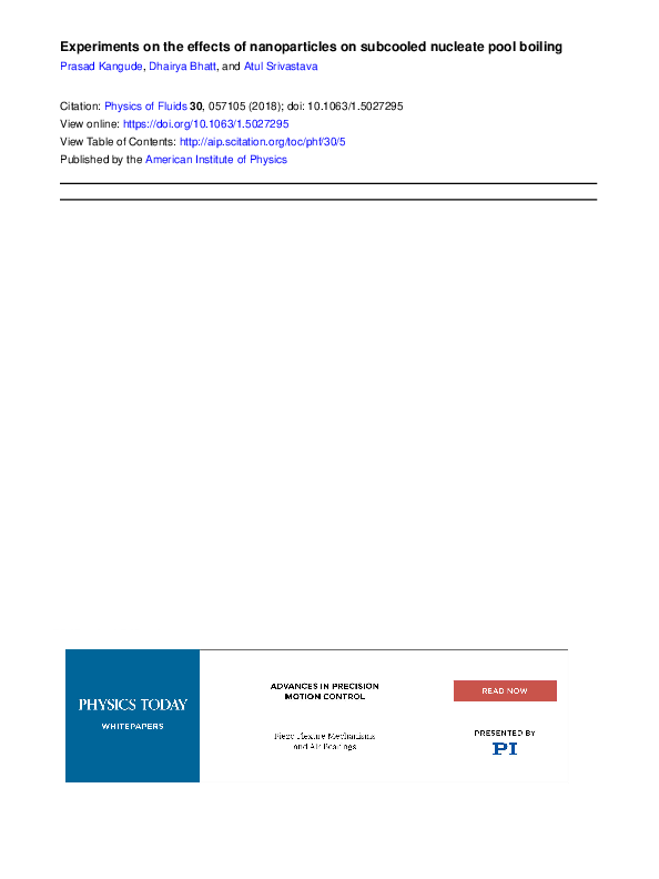 (PDF) Experiments on the effects of nanoparticles on subcooled nucleate ...