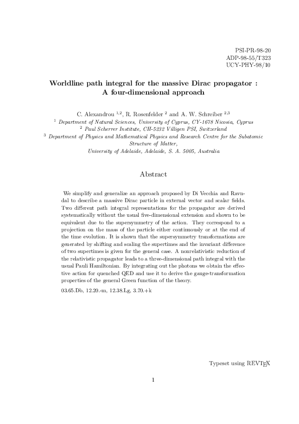 (PDF) Worldline path integral for the massive Dirac propagator: A four ...