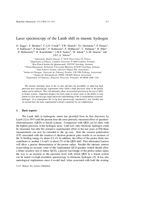 (PDF) Laser spectroscopy of the Lamb shift in muonic hydrogen