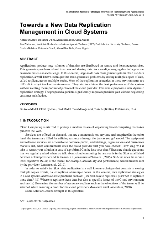 Pdf Towards A New Data Replication Management In Cloud Systems